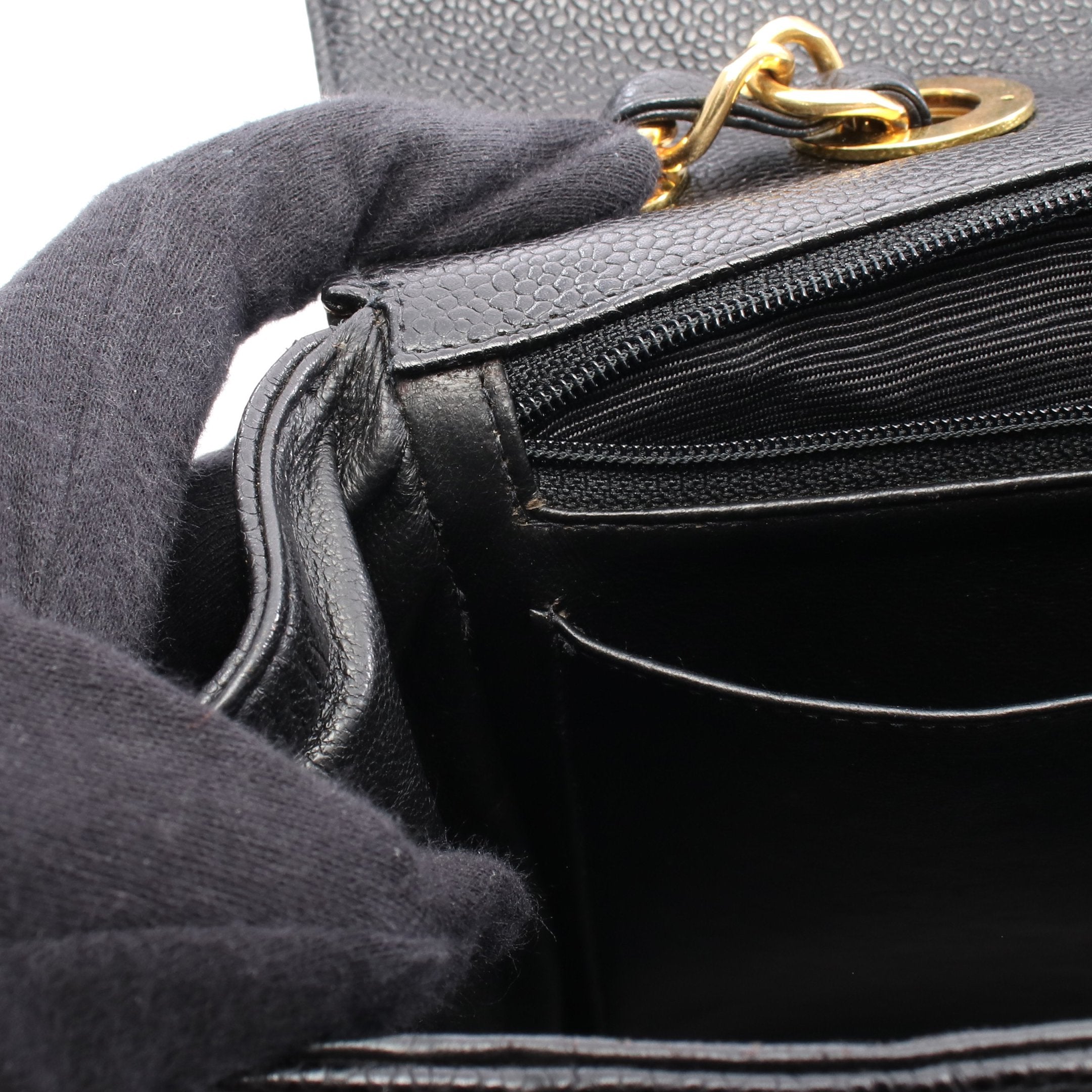 マドモアゼル デカココマーク Wチェーンショルダーバッグ キャビア