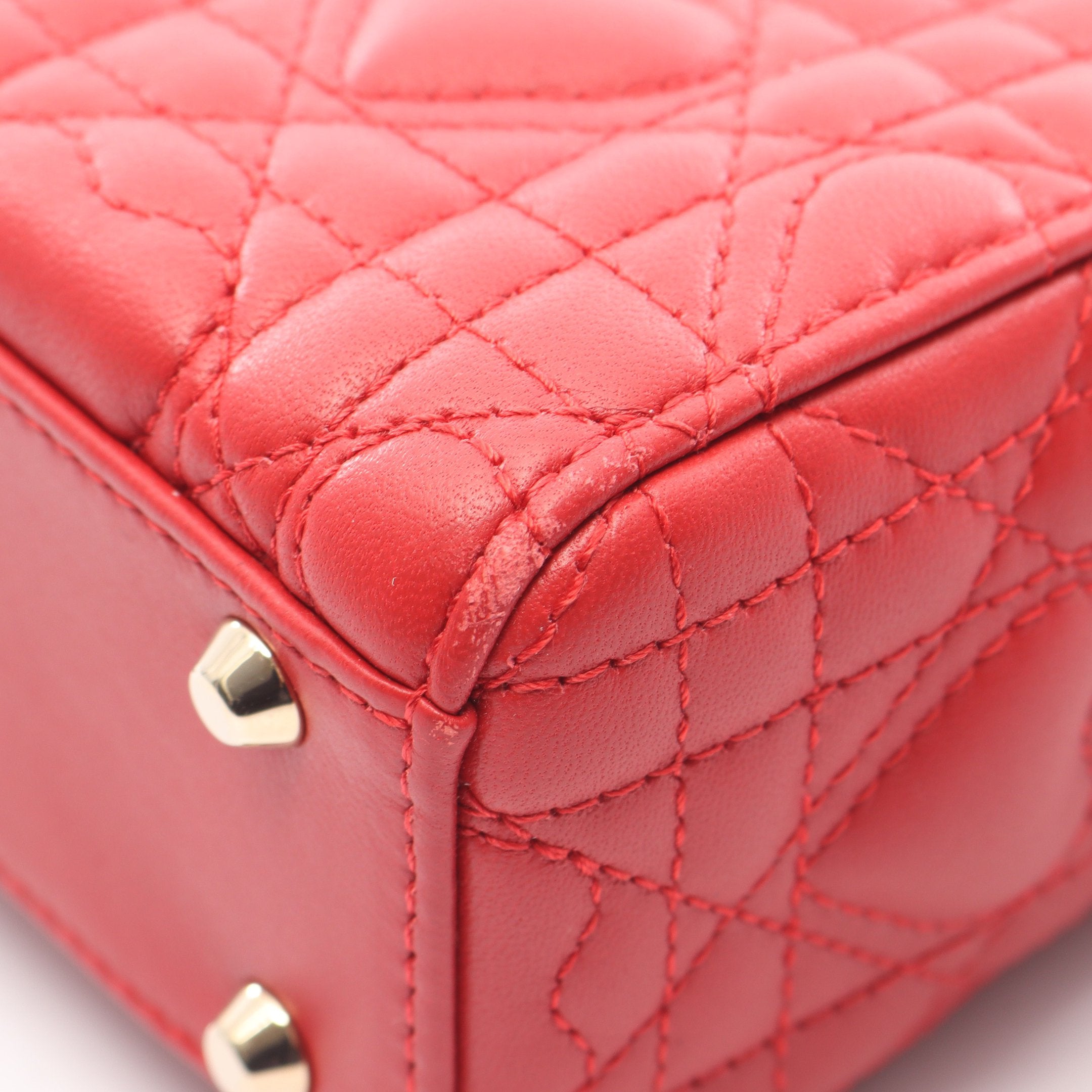 レディディオール ミニ ハートカナージュ ハンドバッグ レザー レッド