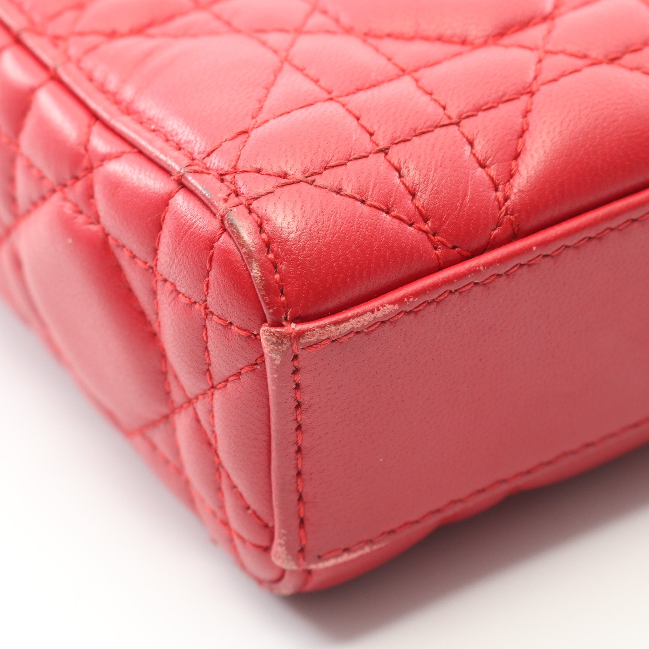 Lady D-Joy ミディアム カナージュ ハンドバッグ レザー レッド 2WAY