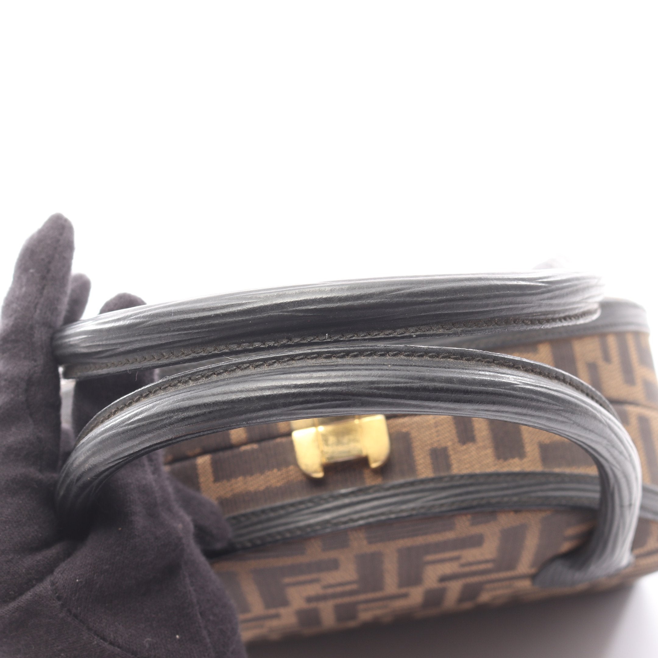 ズッカ ハンドバッグ キャンバス レザー ブラウン ブラック フェンディ