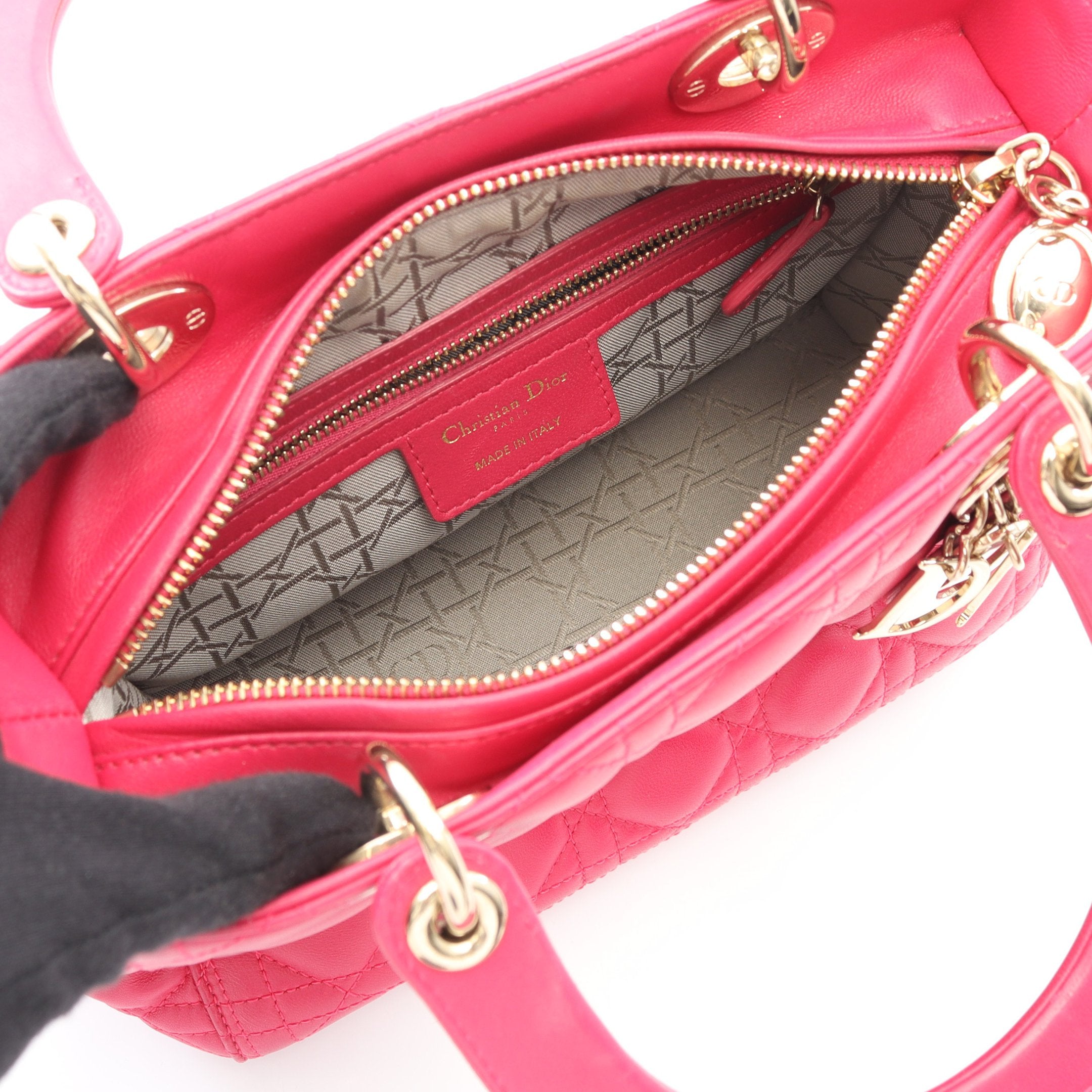 LADY DIOR レディディオール カナージュ ハンドバッグ レザー ピンク