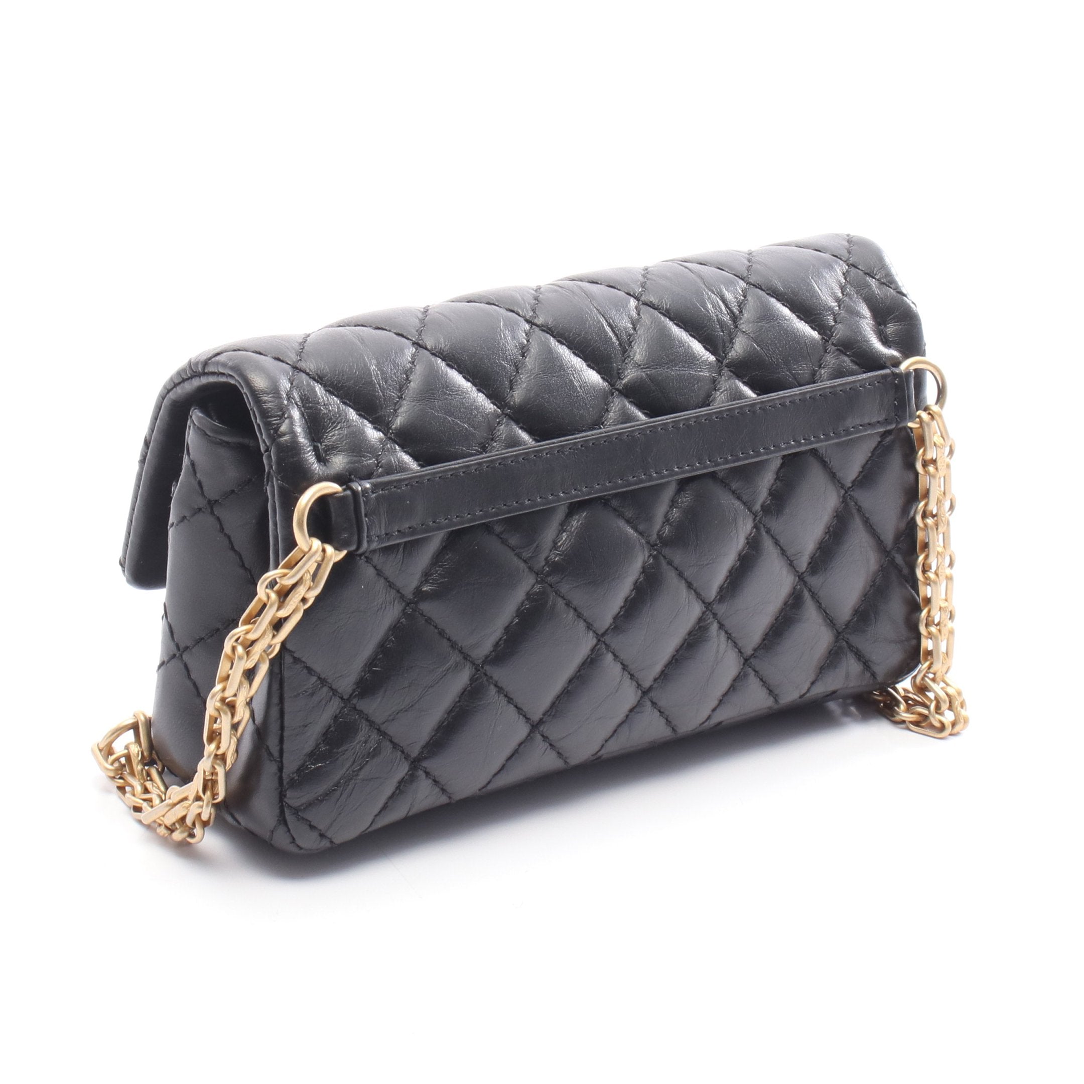 2.55 ミニマトラッセ Wチェーンショルダーバッグ レザー ブラック