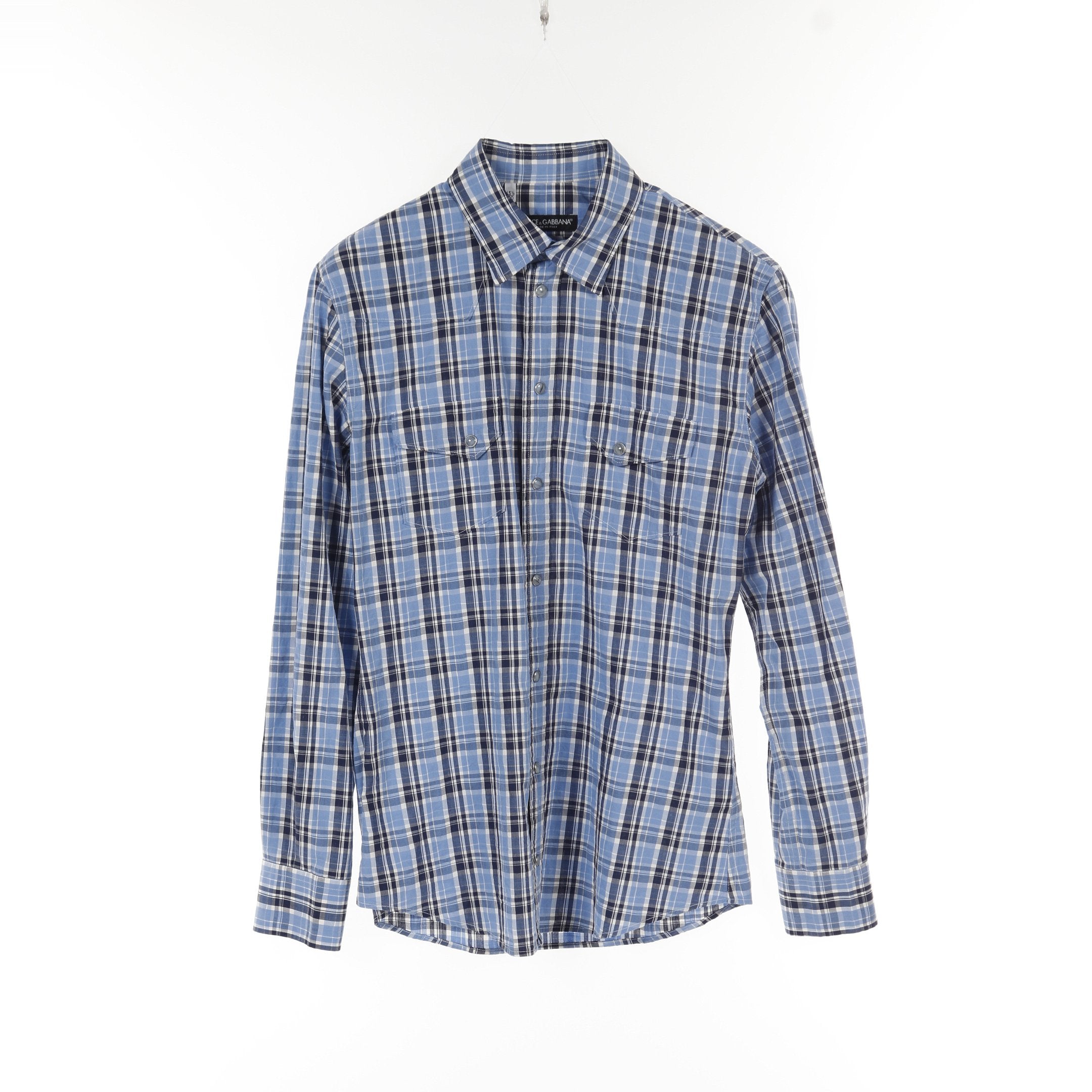 シャツ チェック コットン ライトブルー ブラック ホワイト ドルチェアンドガッバーナ – RECLO